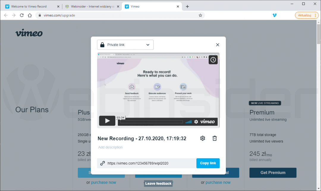 Vimeo Record, czyli nagrywanie ekranu i/lub obrazu z kamery, wraz z ...
