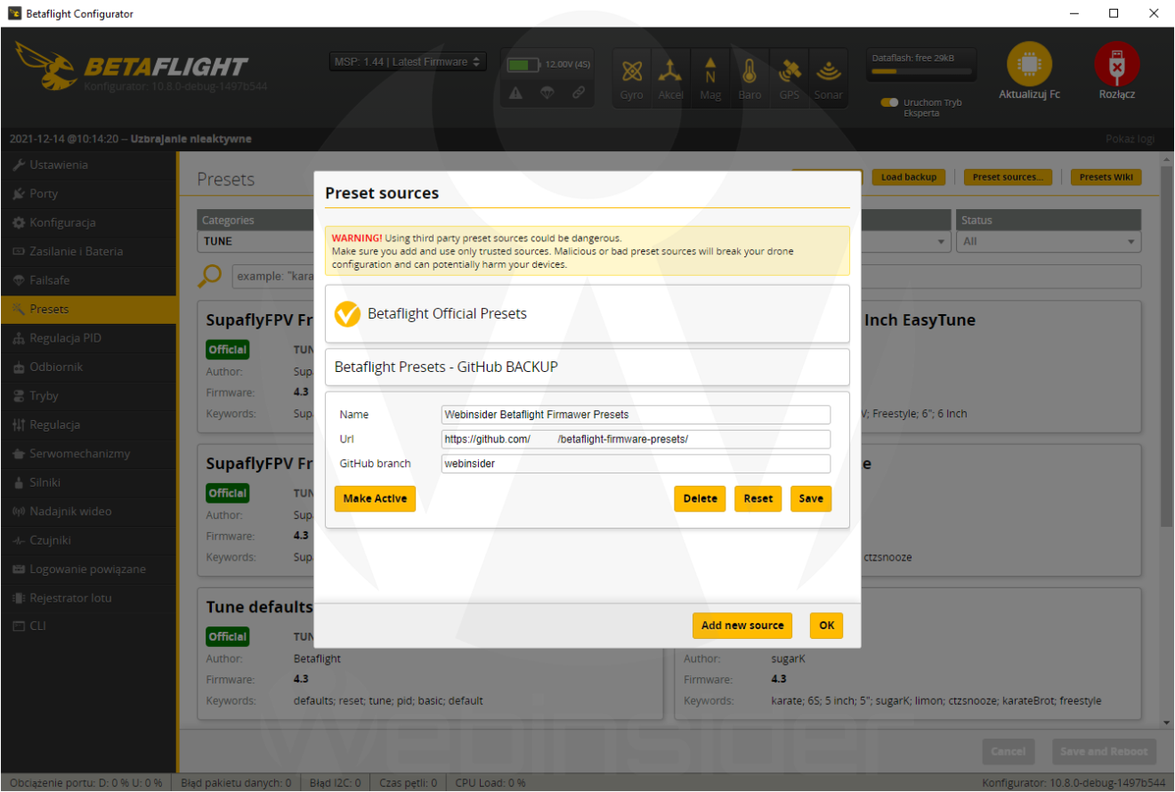 Własne szablony ustawień (presets) w Betaflight Configurator, czyli sporo gita i odrobina Node ...