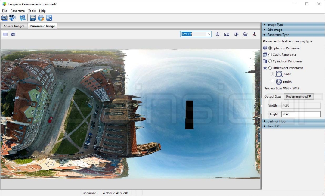 Test oprogramowania do składania panoram sferycznych (360), na ...
