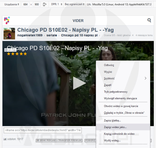 Pobieranie filmów z serwisu Vider.info za pomocą narzędzi dla ...